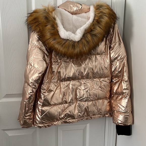 Jackets & Coats | Metallic Gold Zip Puffer Coat | Poshmark